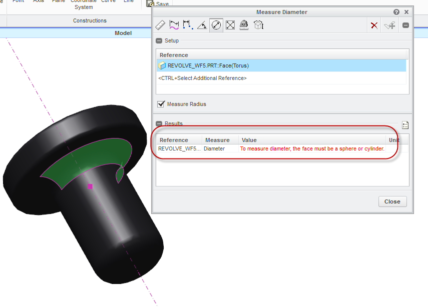 CS162446 - Creo View: Cannot measure the radius or diameter of a round ...